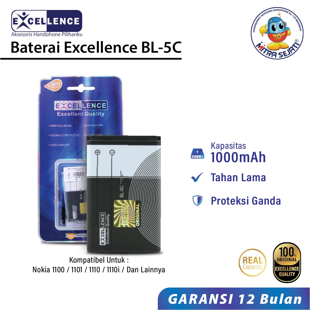 Jual Baterai Excellence Double IC Li-ion Nokia BL-5C | Shopee Indonesia
