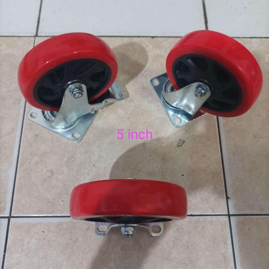 Jual RODA PU MERAH 5 INCH VARIASI TIPE / RODA KASTOR DAN TROLI 5" HEAVY ...