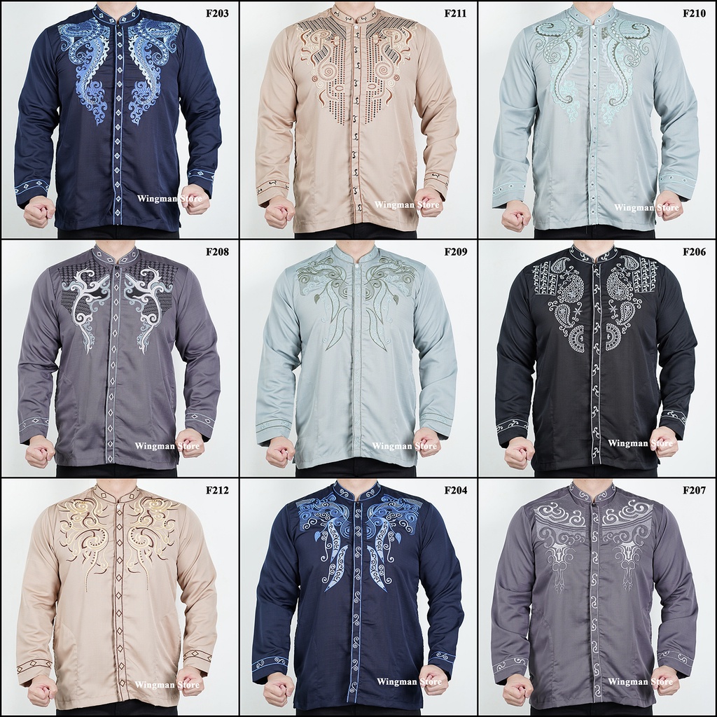 Jual Baju Koko Pria Warna Bordir Lengkap Lengan Panjang | Shopee Indonesia