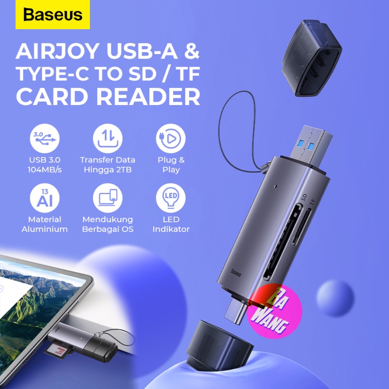 Jual BASEUS Airjoy 2in1 Card Reader Type C USB 3.0 TF Micro SD OTG ...