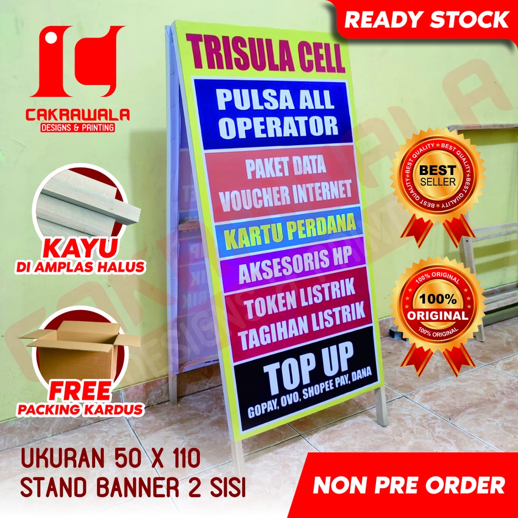 Jual STAND BANNER KAYU KONTER PULSA UKURAN 50 X 110 - STANDING BANNER ...