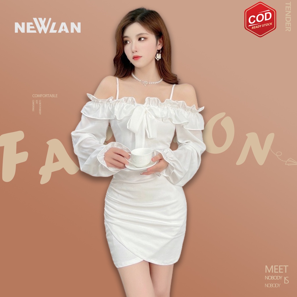 Jual Newlan QZ061 Dress pinggul bungkus ramping satu bahu Korean Off Shoulder Mini Dress Wanita ...