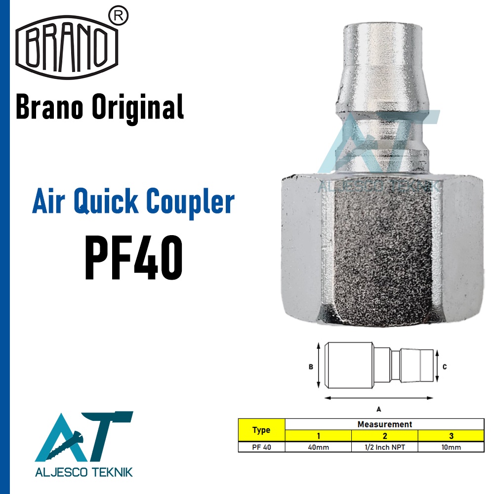Jual BRANO PF40 PF QUICK COUPLER ANGIN 1/2 INCH PLUG DRAT DALAM ...