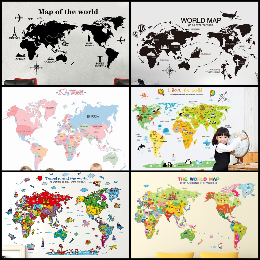 Jual Adek Wallsticker Wallsticker Map Of The World Peta Dunia Stiker ...