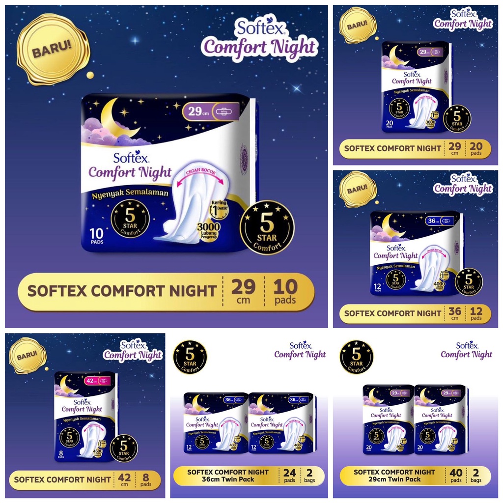 Jual SOFTEX Comfort Night Pembalut Wanita 29cm | 36cm | 42cm | Shopee Indonesia