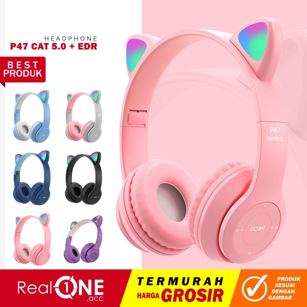 Jual Headphone cat kucing lucu led bluetooth wireless mega bass music ...