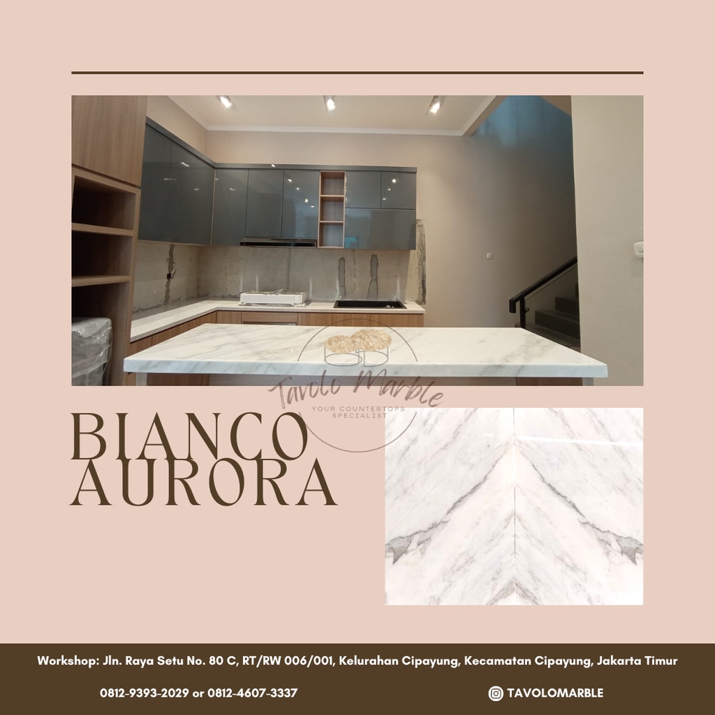 Jual Kitchen Set Marble | Bianco Aurora Marble | Marmer Slab | White ...