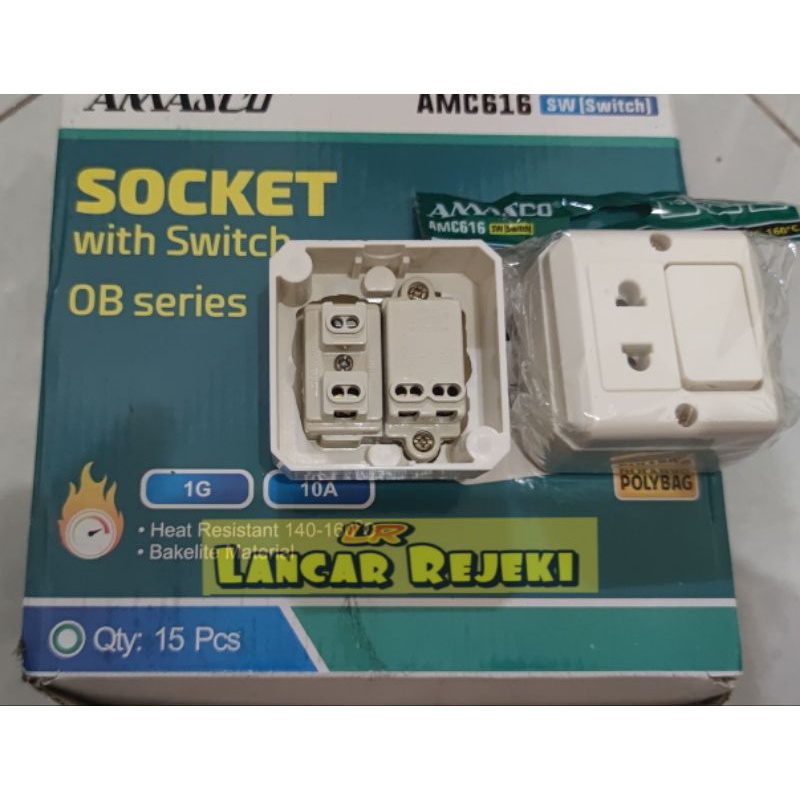 Jual Amasco stop kontak dengan saklar OB series AMC616 || LUAR TEMBOK ...