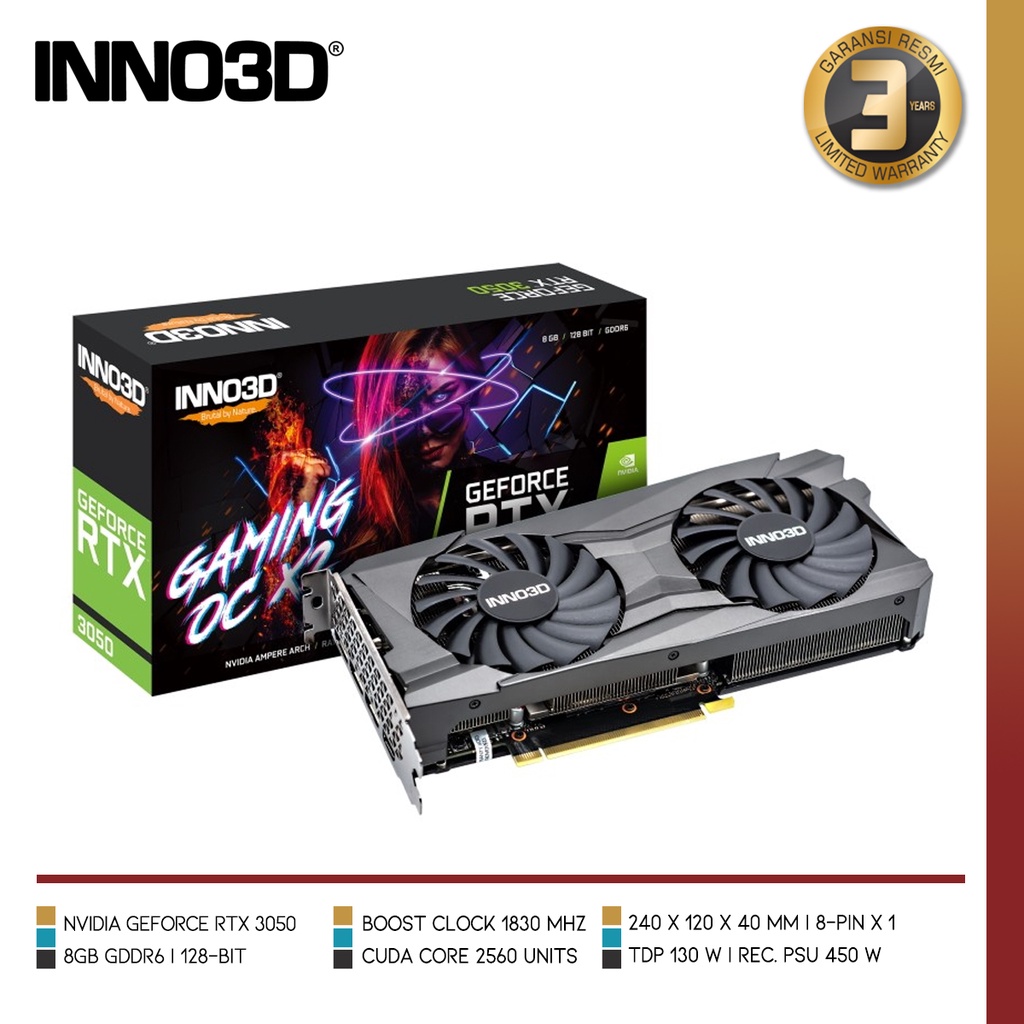 Jual INNO3D GEFORCE RTX 3050 GAMING OC X2 | VGA GeForce RTX 3050 8GB ...