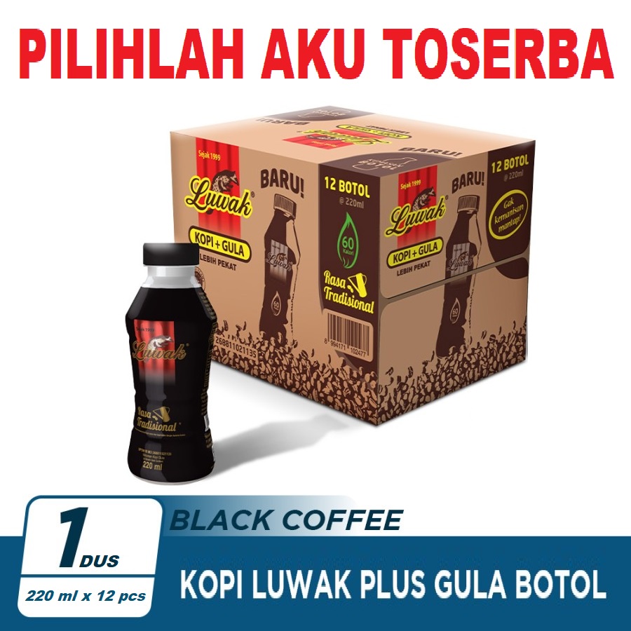 Jual Kopi LUWAK Plus Gula Black Coffee 220 ml - ( 1 DUS isi 12 botol ...
