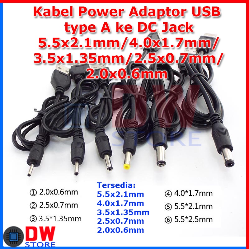 Jual Kabel Adaptor Adapter Charger USB Male Jack DC 5.5 4 3.5 2.5 2.0 ...