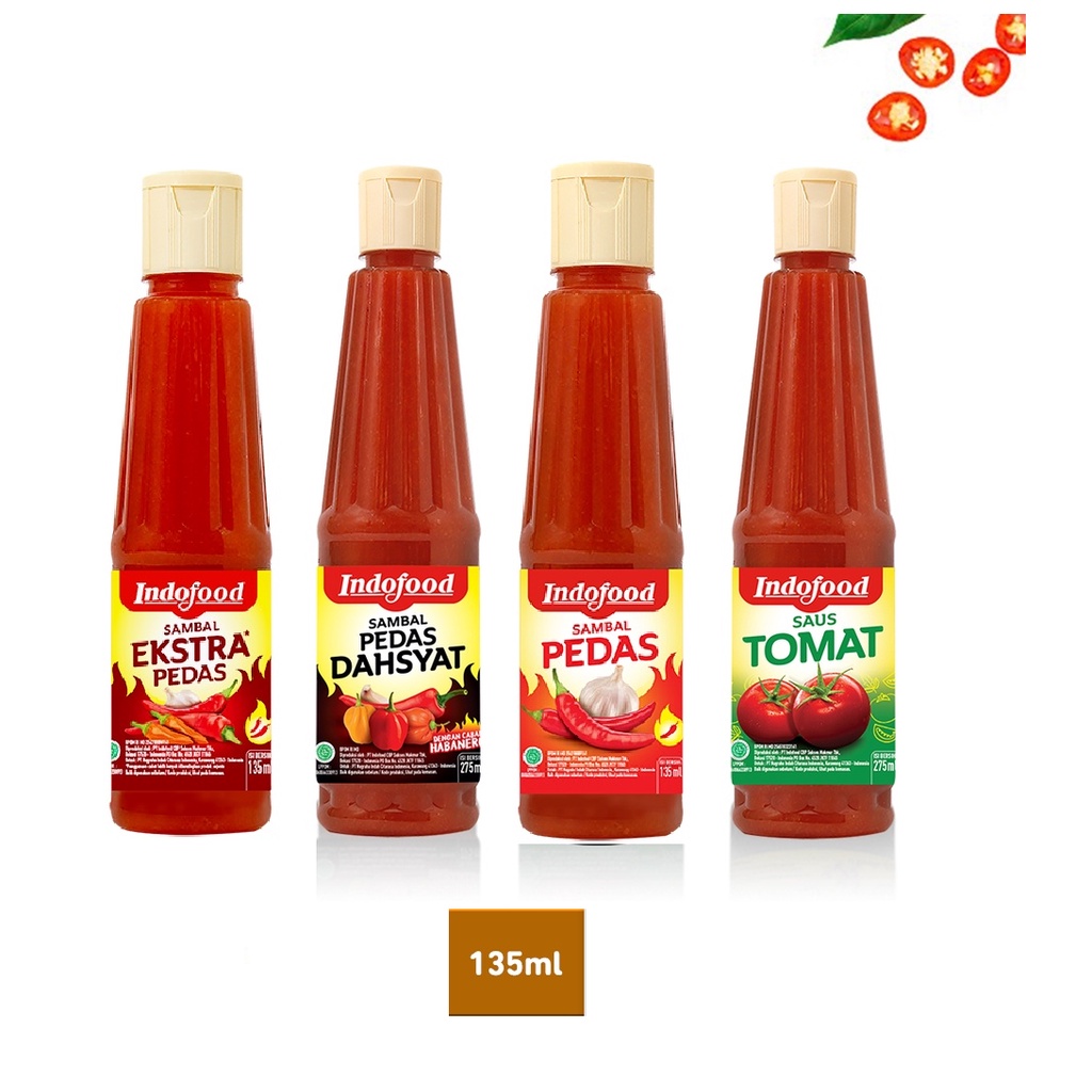 Jual Indofood Saos Sambal Pedas Extra Pedas Dahsyat / Saos Tomat 135ml ...