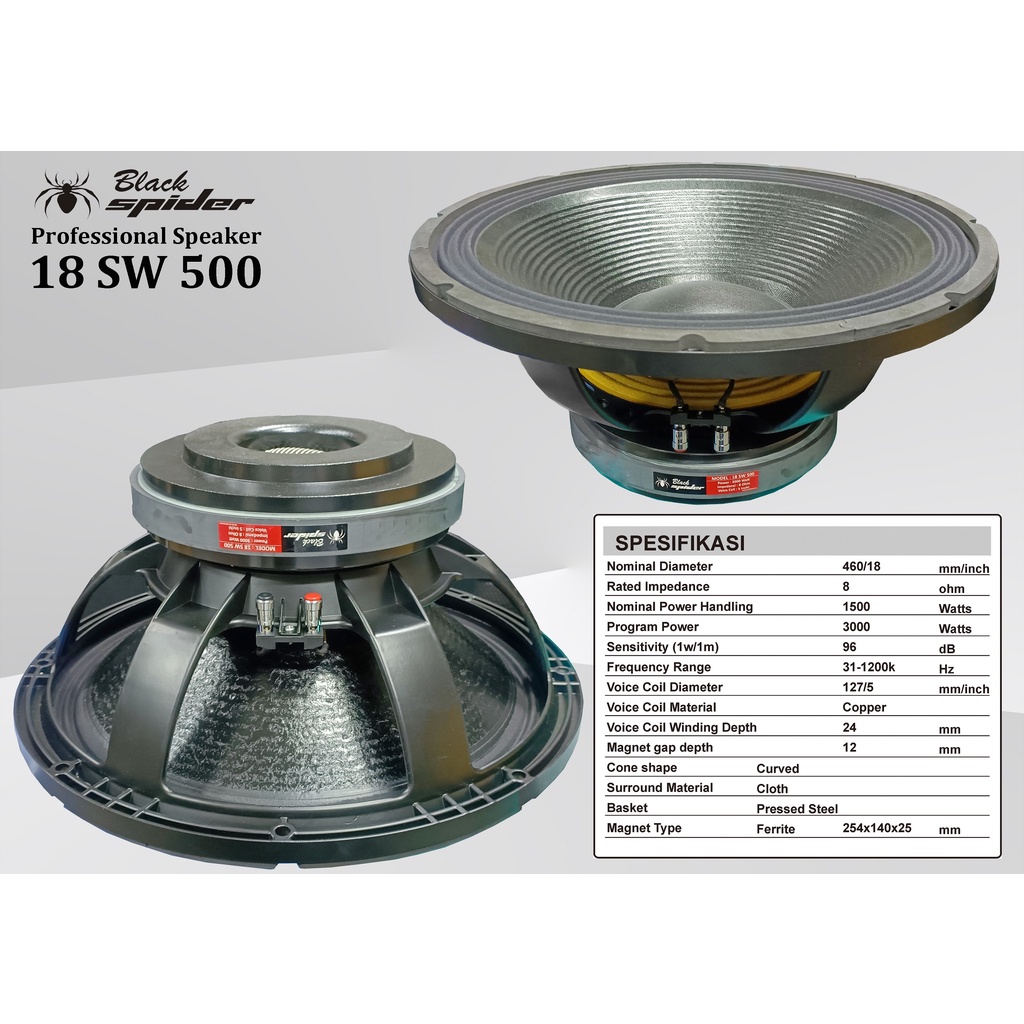 Jual BS 18 SW 500 Speaker Komponen Black Spider - 18 Inch | Shopee ...