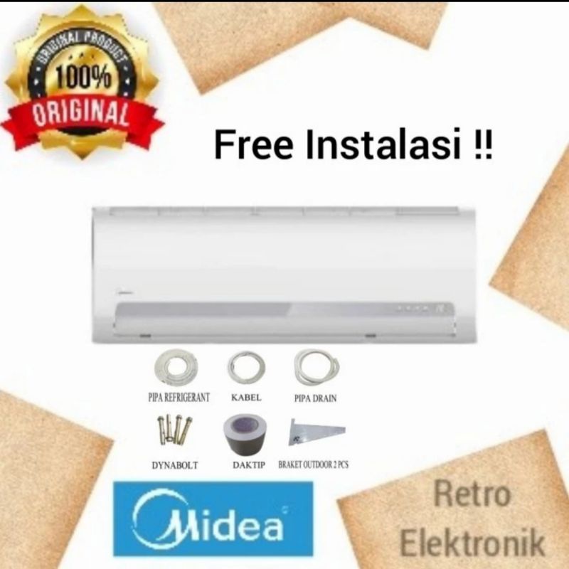 Jual AC Midea 1/2 PK Low Watt MSFC-05CRN1 + Pipa + Accessories ...