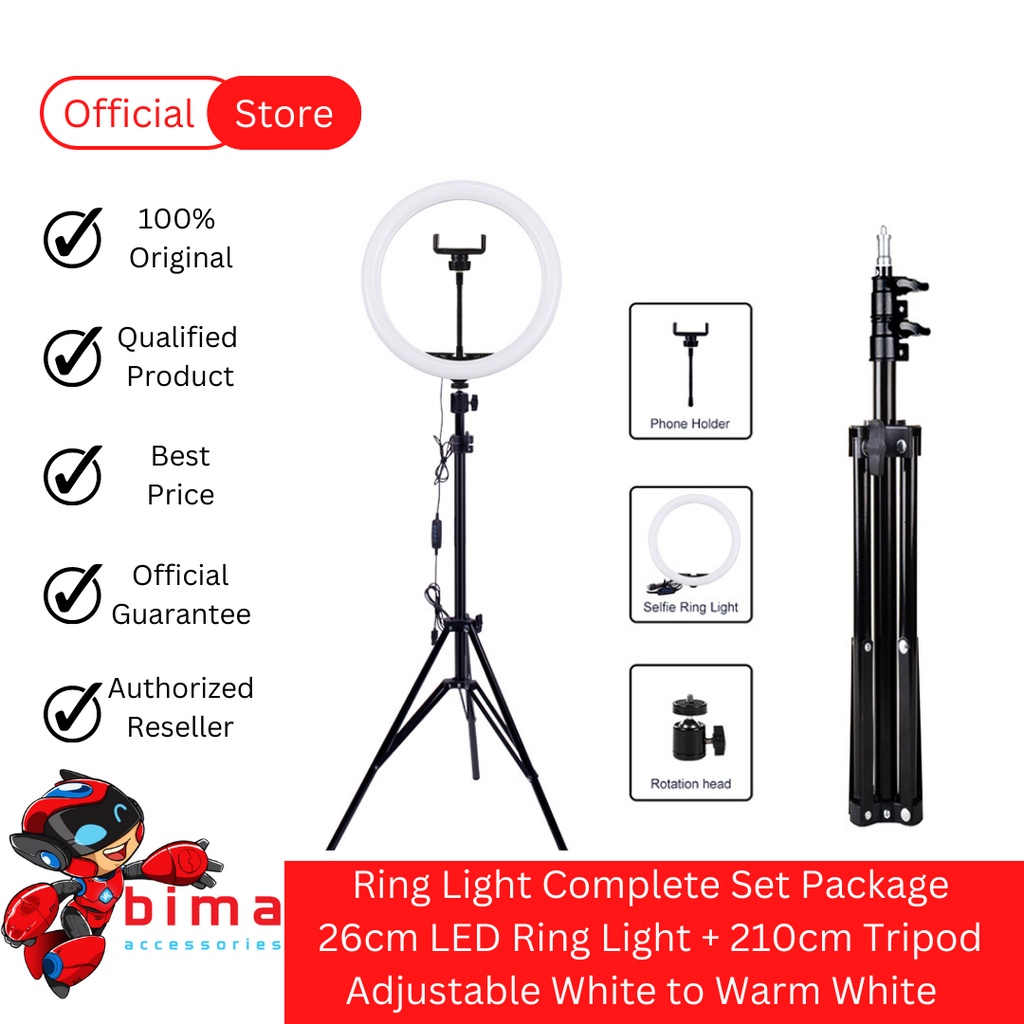Jual Ring Light Complete set Lampu LED 26cm + Tripod 210cm + Phone ...