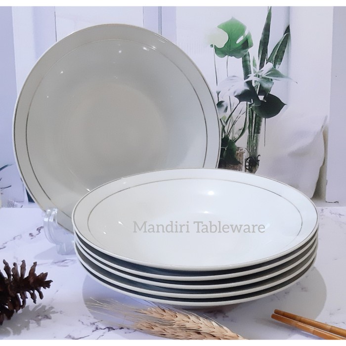 Jual Piring Piring Makan Cekung Keramik Ukuran 9 Inch Gold Line Kopin ...