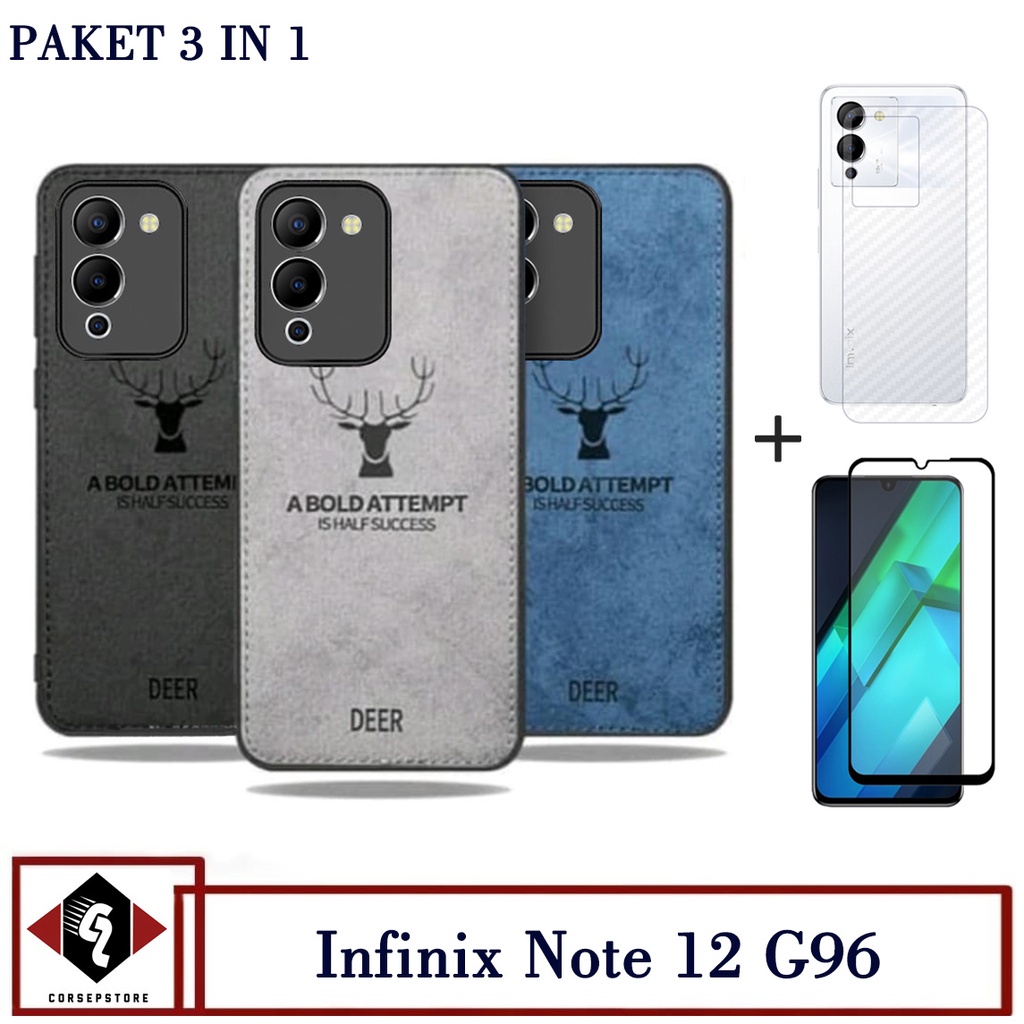 Jual Paket 3in1 Case Deer Infinix Note 12 G96 Free Tempered Glass Layar dan Garskin Carbon ...
