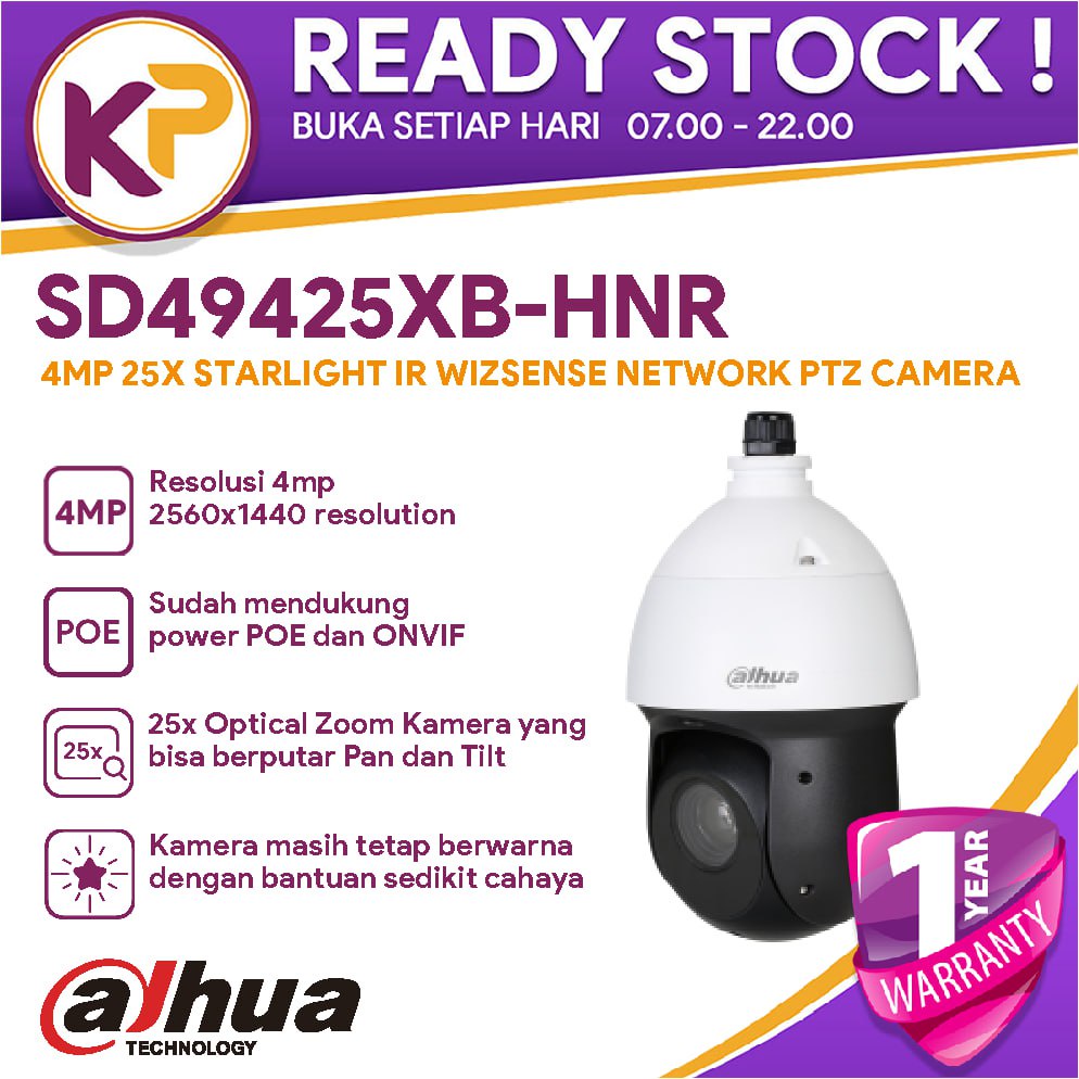 Jual DAHUA SD49425XB-HNR SPEED DOME PTZ 4MP 25X OPTICAL ZOOM STARLIGHT ...