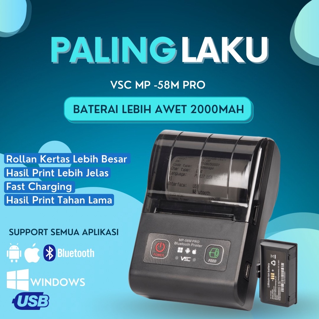 Jual Mini Printer Thermal Bluetooth VSC MP-58M PRO 58mm RPP02 - Printer Kasir Printer Alamat ...