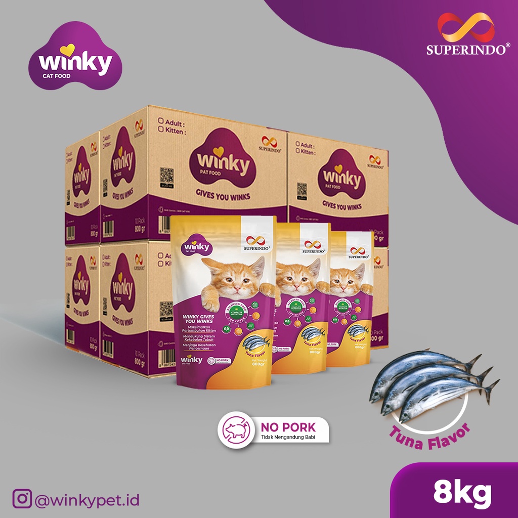 Jual Winky Cat Food Standing Pouch Kitten Tuna 8kg Kibble Fish (10 pack ...