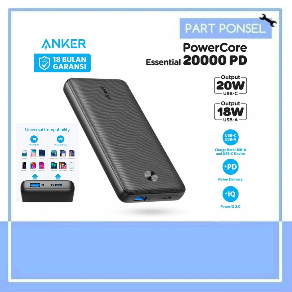 Jual Anker Powercore Essential 20000 mAh PD 20W Dual Port Powerbank A1287 power bank iphone ipad ...