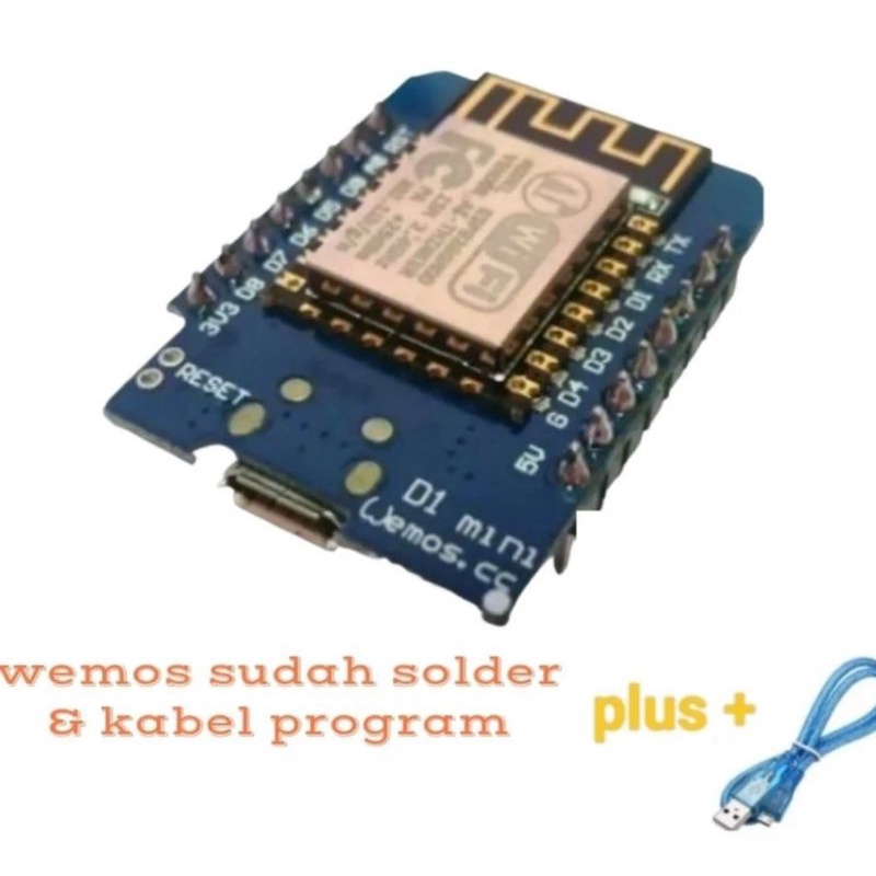 Jual wemos sudah solder + kabel data program d1 mini nodemcu wifi iot ...