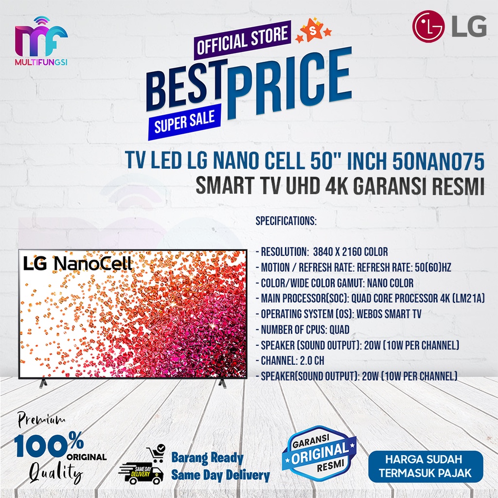 Jual TV LED LG Nano Cell 50" Inch 50NANO75 Smart TV UHD 4K Garansi Resmi | Shopee Indonesia