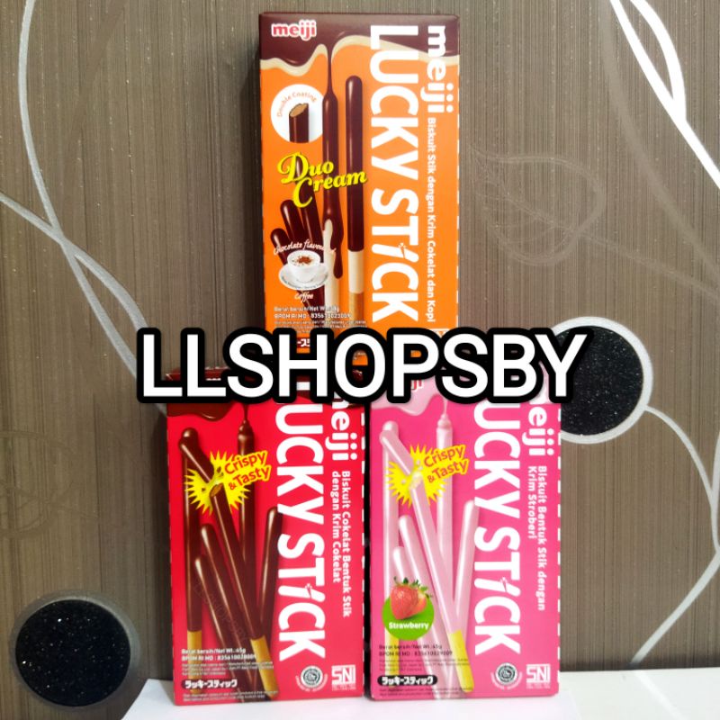 Jual meiji lucky stick coklat strawberry duo cream 45g | Shopee Indonesia