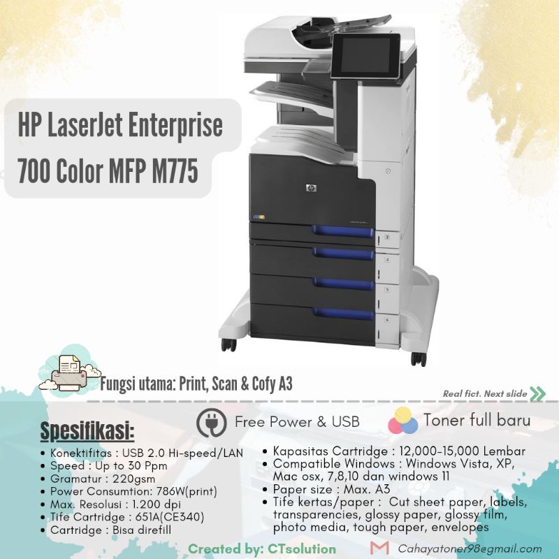 Jual Printer A3 HP LaserJet Enterprise 700 color MFP M775 | Shopee ...