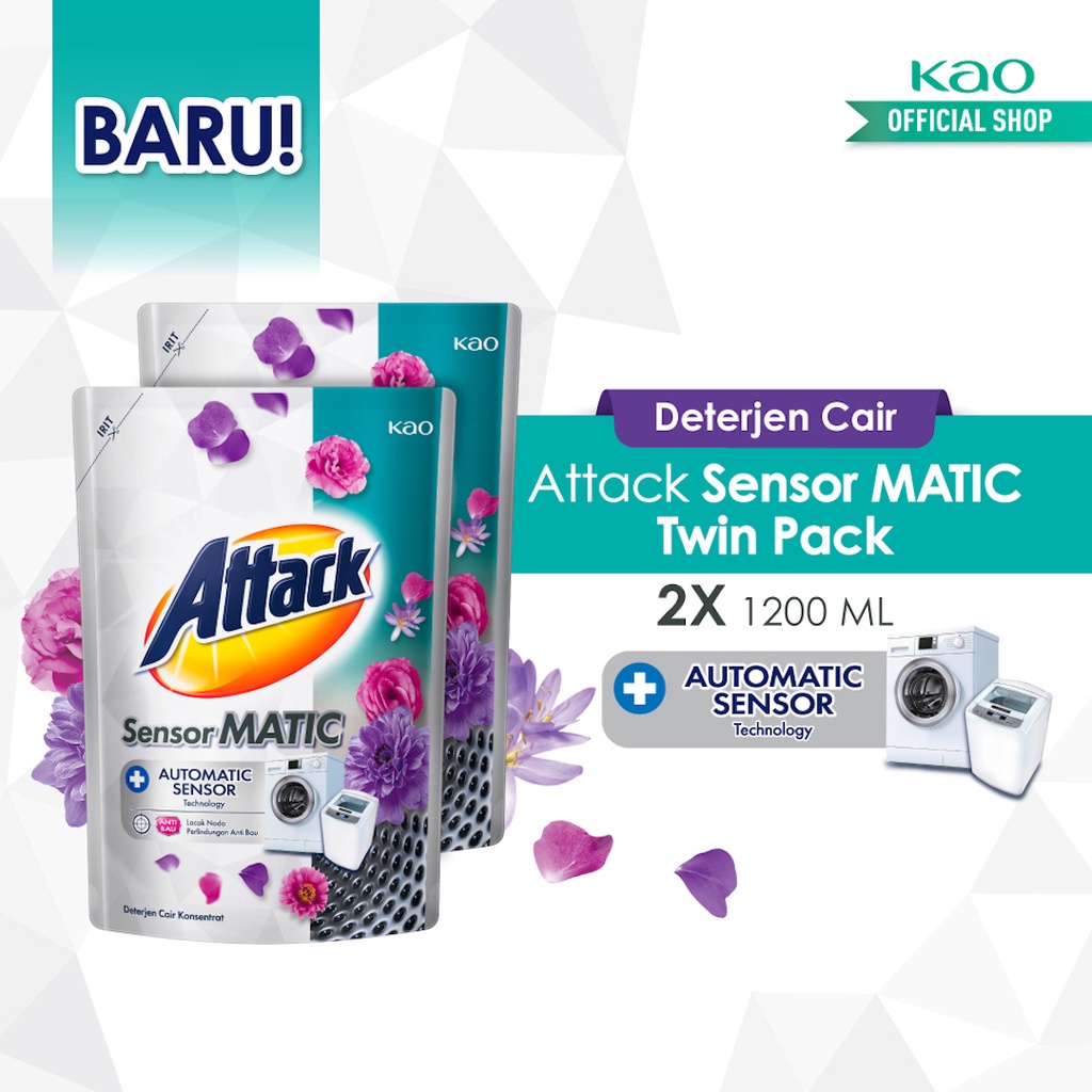 Jual Attack Sensor Matic Deterjen Cair Semua Mesin Cuci 1200 mL Twin Pack | Shopee Indonesia