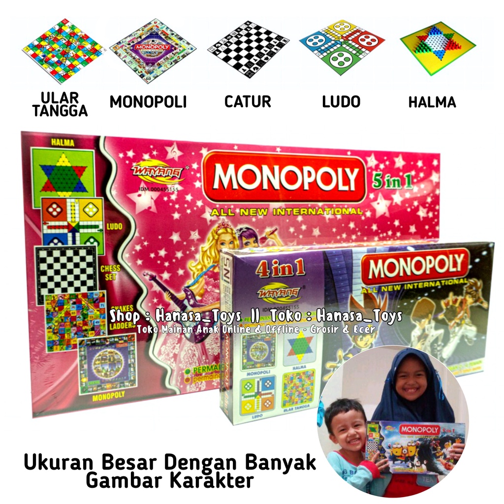 Jual Mainan Anak Monopoly 5 in 1 Dan Ular Tangga Catur Ludo Halma ...