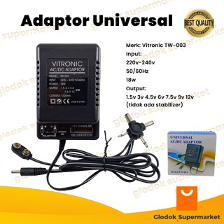 Jual Adaptor Universal 1.5v 3v 4.5v 6v 7.5v 9v 12v 1a Vitronic Adapter Charger DC 1000mA ...
