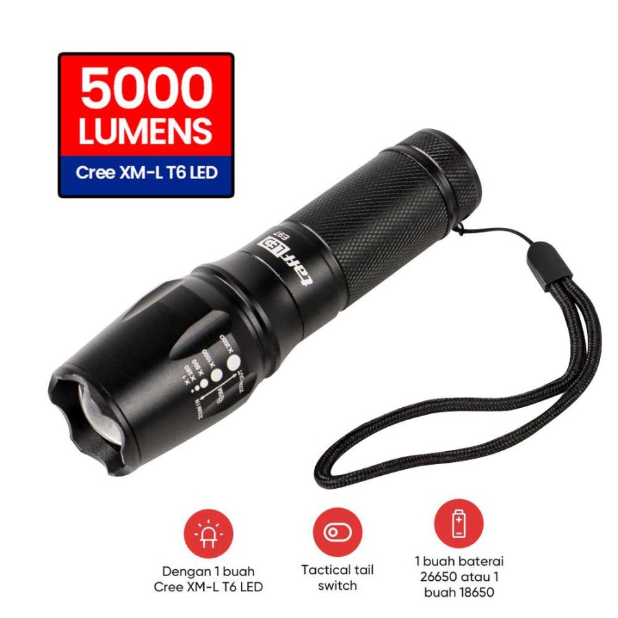 Jual TaffLED Senter LED Cree XM-L T6 26650 5000 Lumens 5 Mode - E97 ...