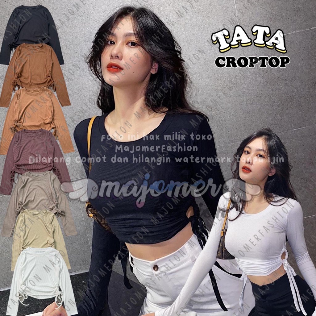 Jual MAJOMER | TATA CROP TOP SERUT LENGAN PANJANG - KAOS WANITA ...