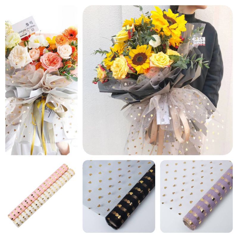 Jual Kertas Jaring Buket Bunga Motif Love Hampers Flower Wrapping Paper ...