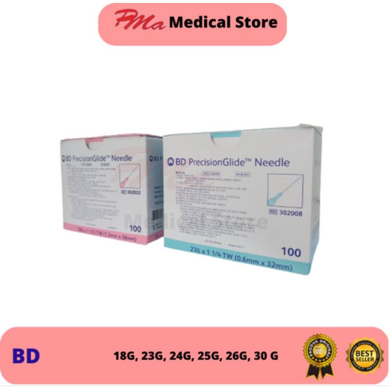 Jual Needle BD PrecisionGlide Needle 18G, 23G, 24G, 25G, 26G, 30G, Jarum Suntik BD | Shopee ...
