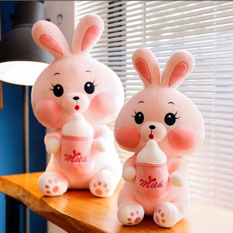 Jual Boneka Kelinci pegang dot susu /Boneka Rabbit Pink Milk Bottle ...