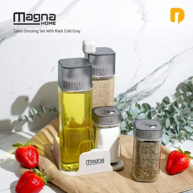 Jual Magna Salad Dressing Set with Rack Cold Grey Wadah Bumbu Minimalis ...