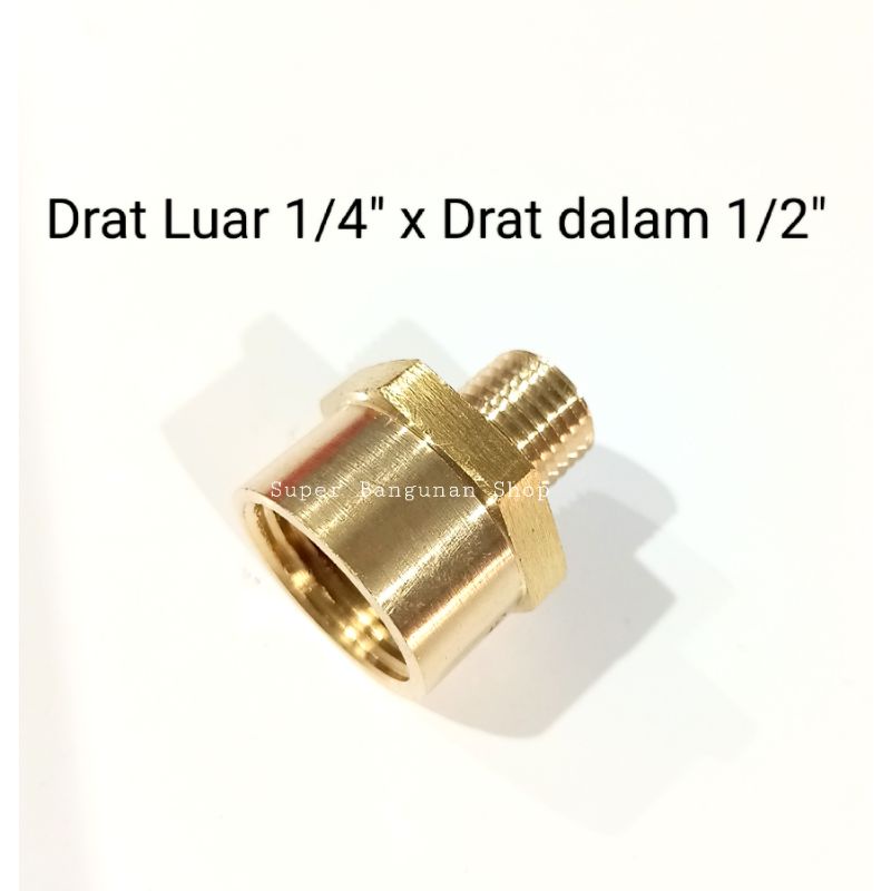 Jual Neple Sok Kuningan drat luar 1/4"inch x drat dalam 1/2"inch | Shopee Indonesia