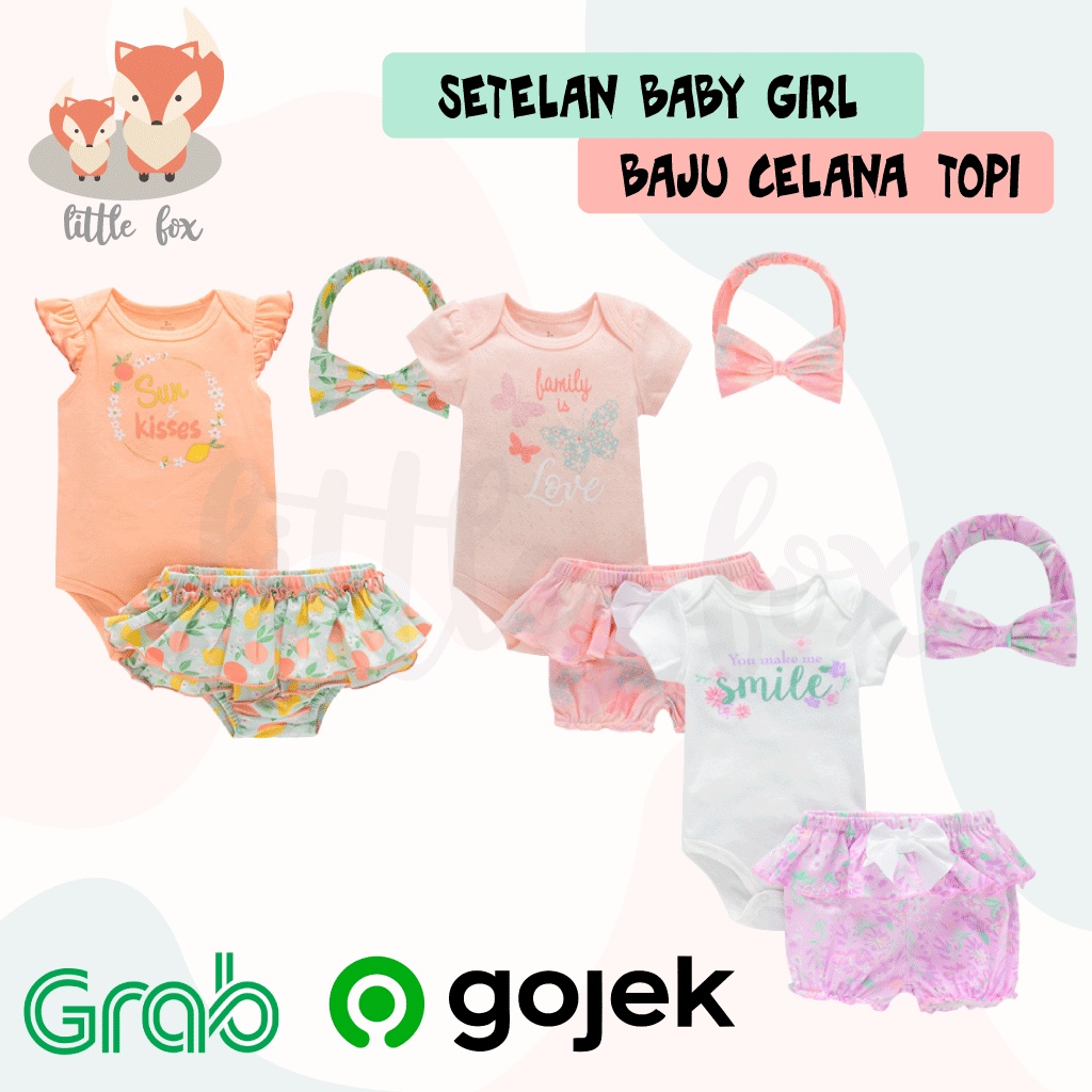 Jual SETELAN BAJU CELANA BANDANA BAYI NEWBORN BABY CEWEK / PEREMPUAN ...