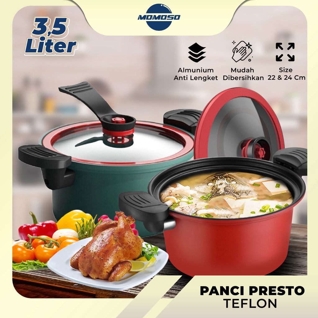 Jual MOMOSO Panci Presto Teflon Pressure Cooker Pot Anti Lengket / Panci Bright Crown Serbaguna ...