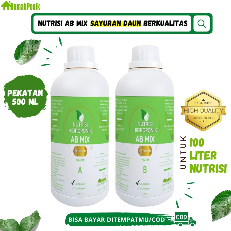 Jual Nutrisi AB Mix 500ml Sayuran Daun Cair Nutrisi Hidroponik Siap ...