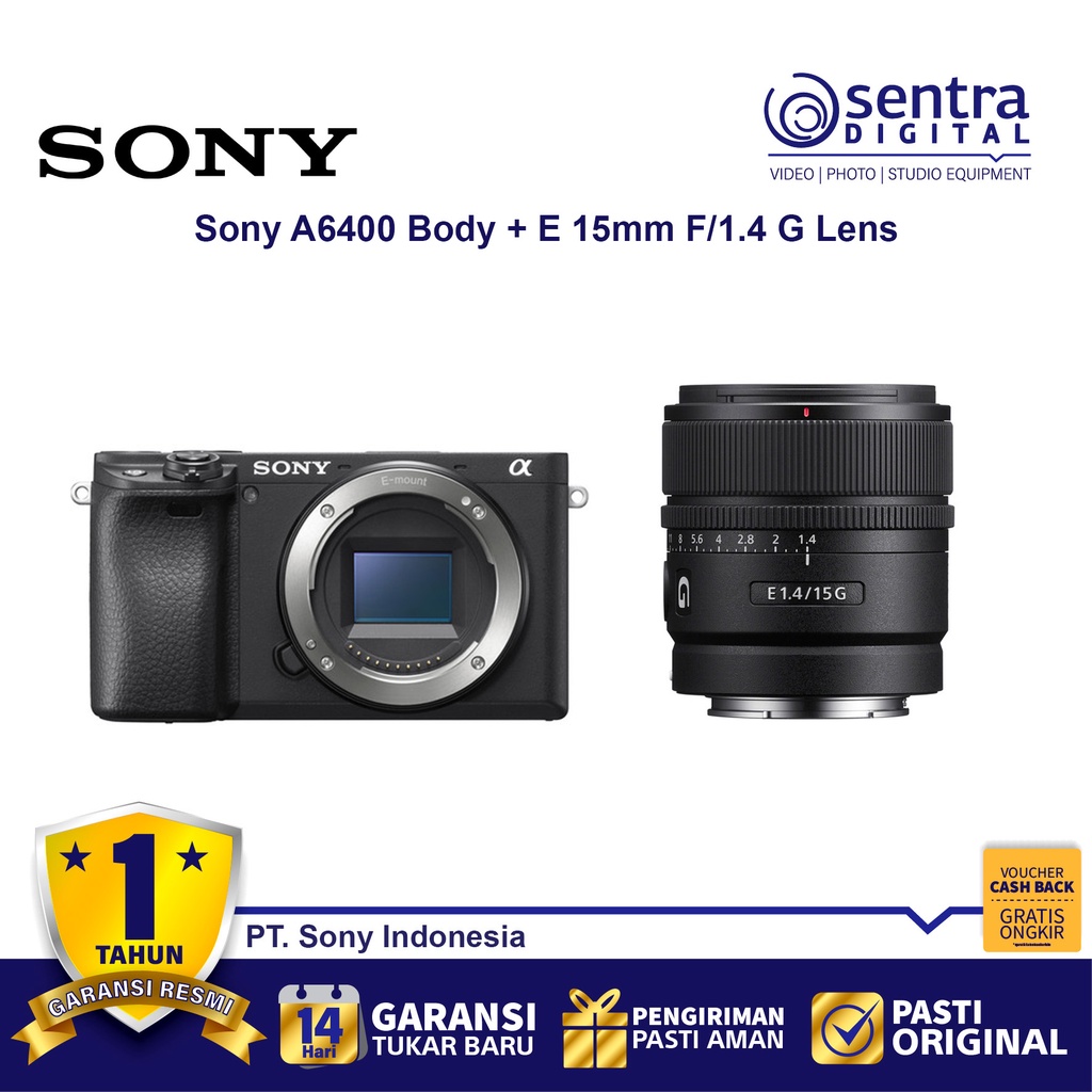 Jual Sony Alpha A6400 (Body Only) With E 15mm F/1.4 G Lens (SEL15F14G) | Shopee Indonesia