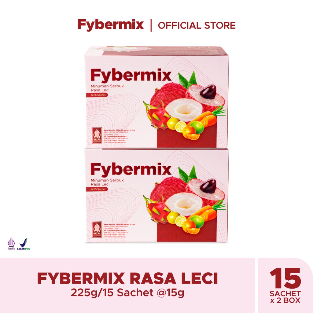 Jual Fybermix - 2 Box Minuman Serat Rendah Gula Rasa Leci (30 Sachet ...
