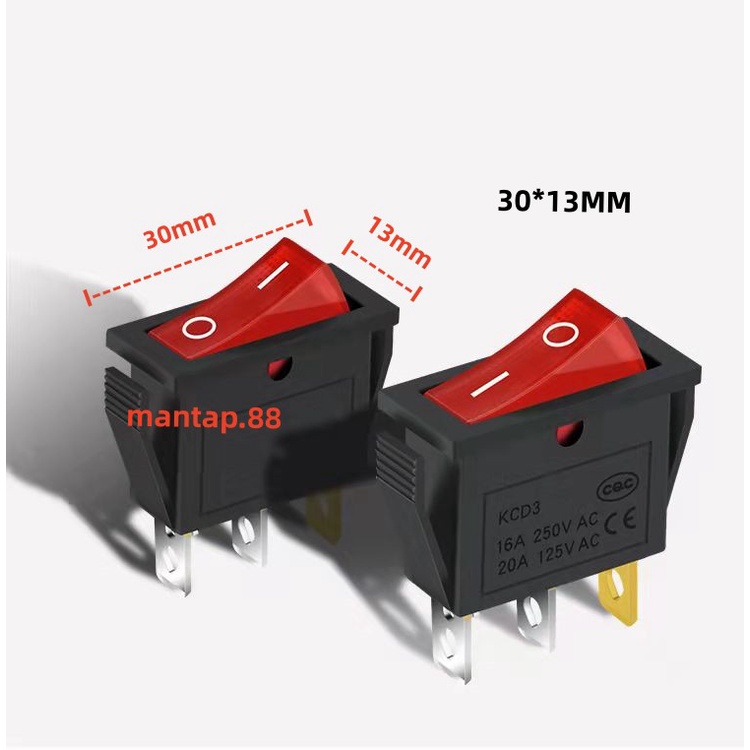 Jual Saklar Lampu Gepeng 3 Pin/Kaki 30x13mm Saklar/Rocker Switch Lampu ...