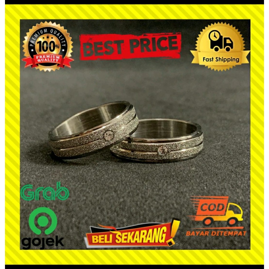 Jual Cincin Couple Hitam Titanium Stainless Steel Pasir 2List Mata 1 ...
