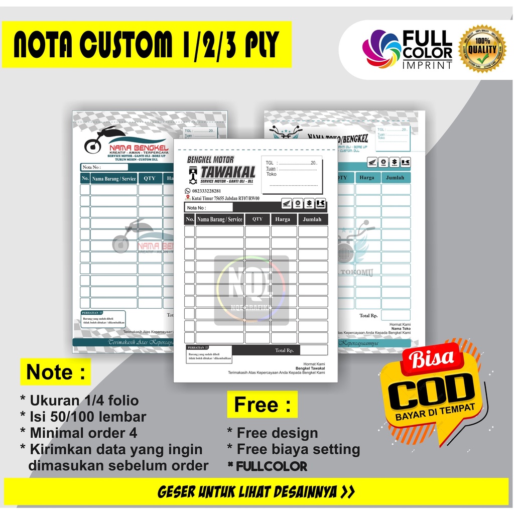 Jual nota bengkel motor, nota bengkel nama sendiri, nota bengkel mobil ...