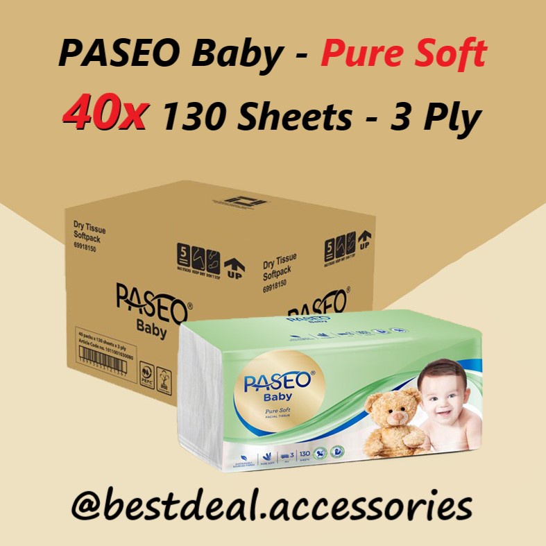 Jual (40 Pack) Paseo Baby Pure Soft Facial Tissue Bayi Puresoft Per Dus ...