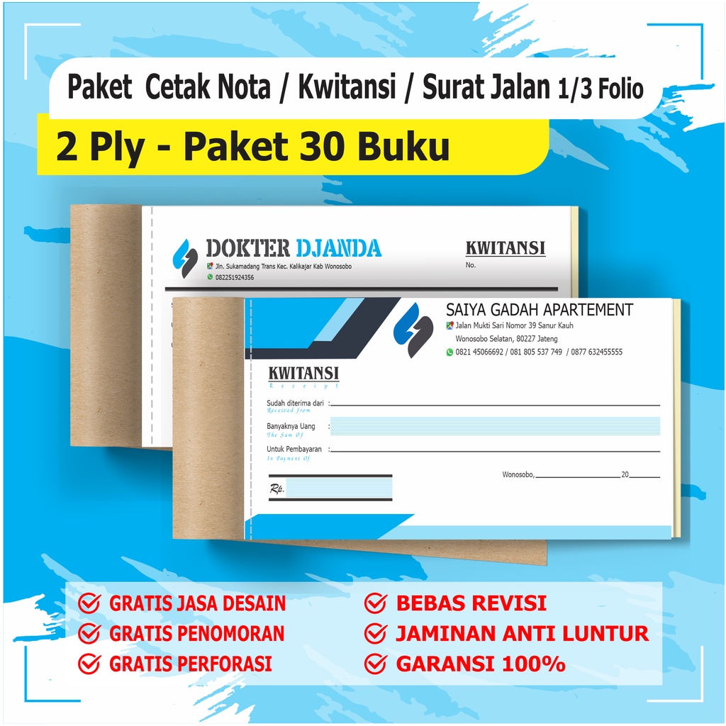 Jual cetak kwitansi custom 2 ply / Paket 30 buku ( 1 RIM ) nota custom ...