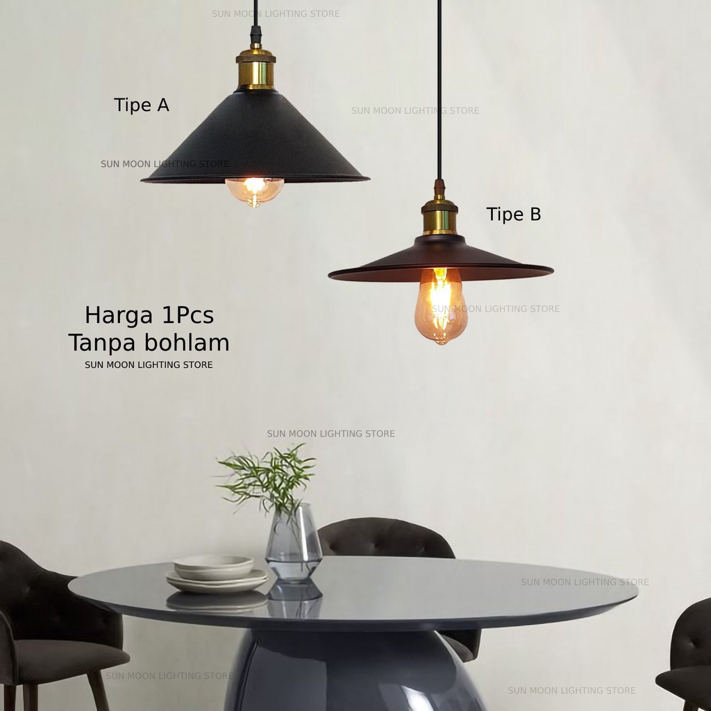 Jual Lampu gantung kap industrial body hitam minimalis cafe resto bar e27 | Shopee Indonesia